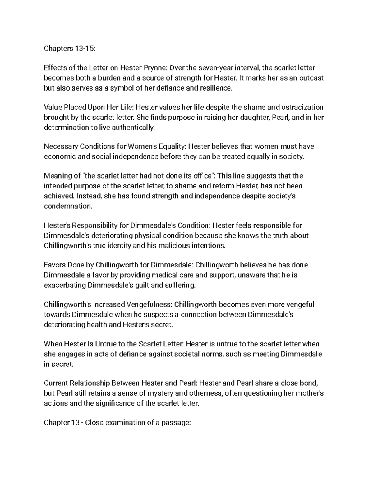 Scarlet letter - Chapters 13-15: Effects of the Letter on Hester Prynne ...