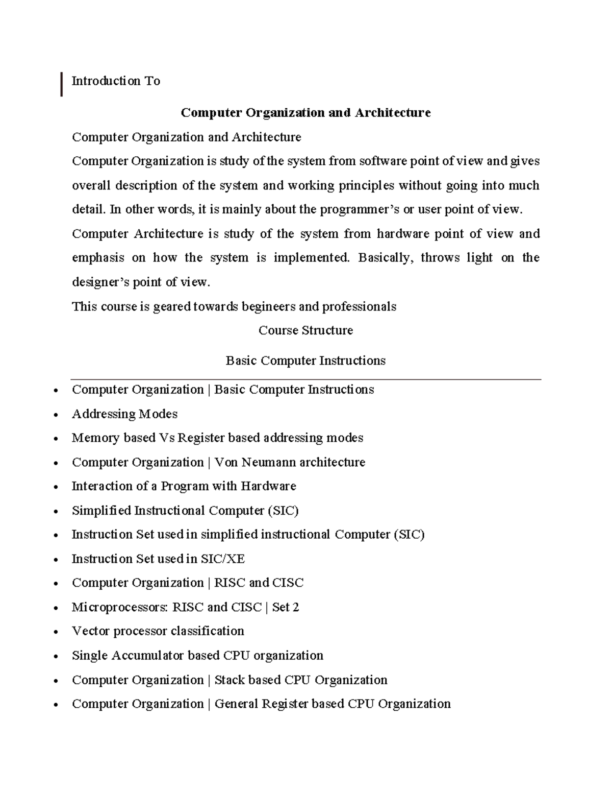 Lec 1 Introduction To COAA - Introduction To Computer Organization and ...
