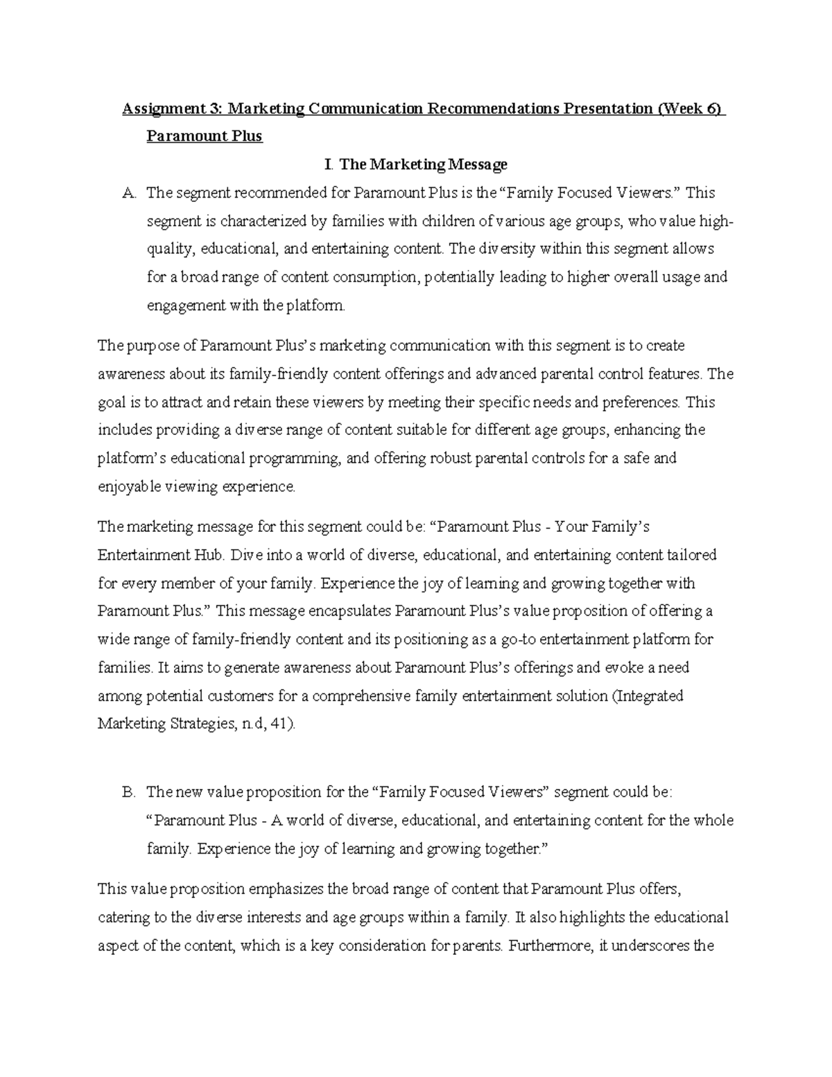 Assignment 3 Marketing massage - Assignment 3: Marketing Communication Recommendations ...
