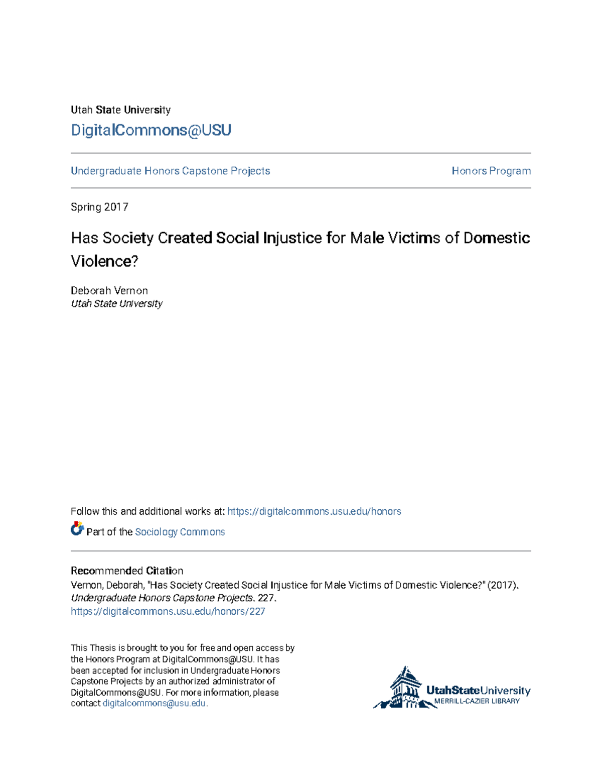 Has Society Created Social Injustice for Male Victims of Domestic - usu ...