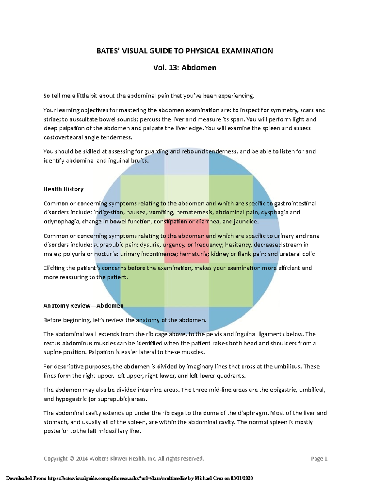 Abd phys assessment - ADV HA - BATES’ VISUAL GUIDE TO PHYSICAL ...