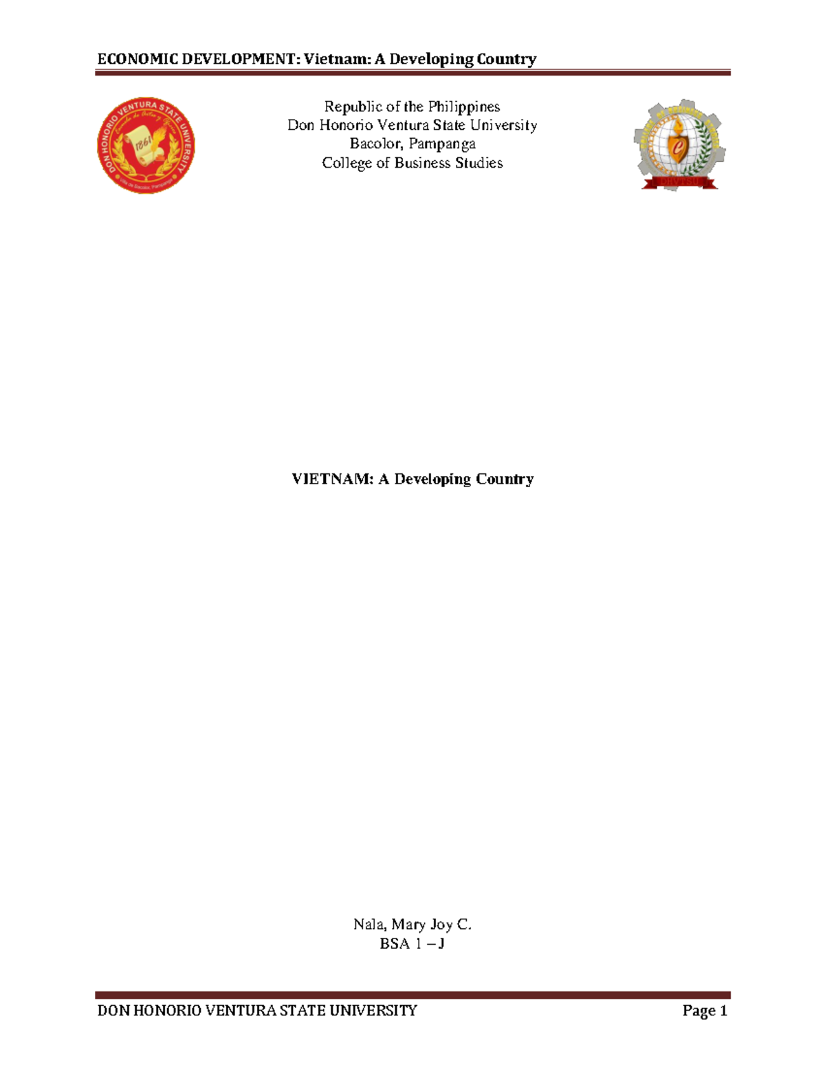 Vietnam. A Developing Country - Republic of the Philippines Don Honorio ...