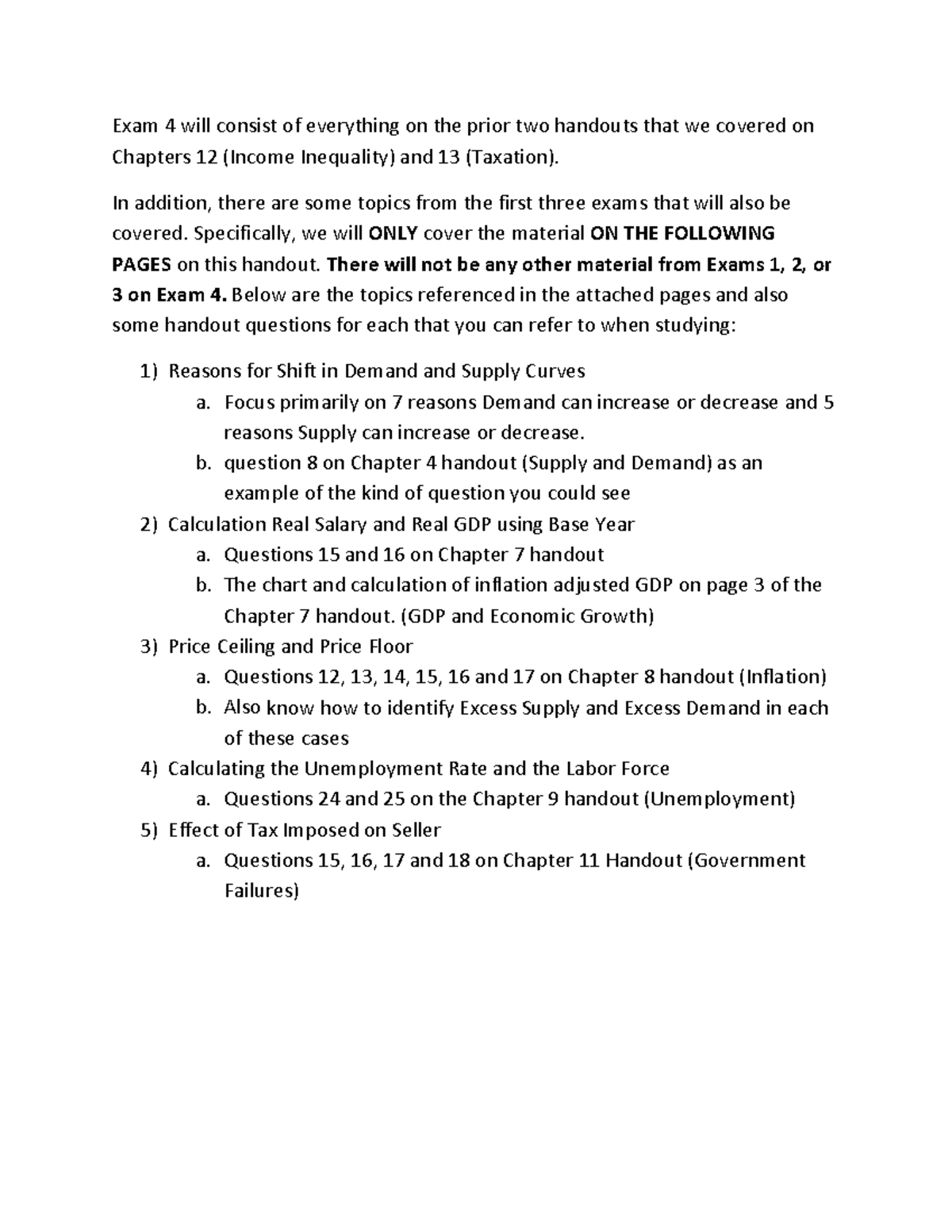 Additional Topics for Exam 4 - Exam 4 will consist of everything on the ...