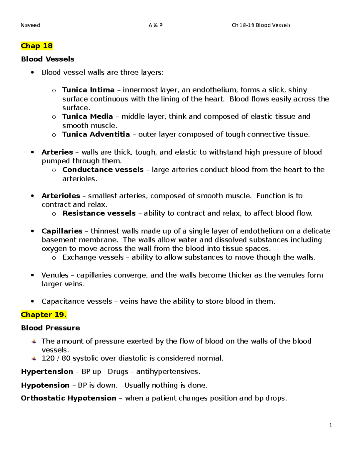 Ch 18- 19 Blood Vessels - Naveed A & P Ch 18-19 Blood Vessels Chap 18 ...