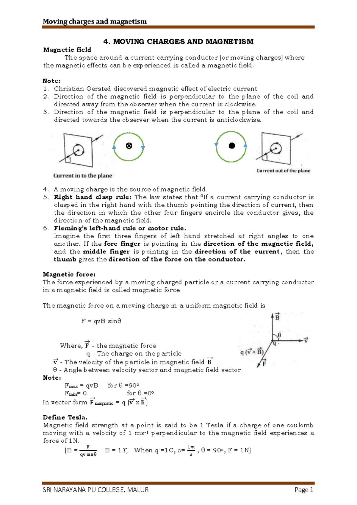 4. Moving Charges AND Magnetism T - 4. MOVING CHARGES AND MAGNETISM ...