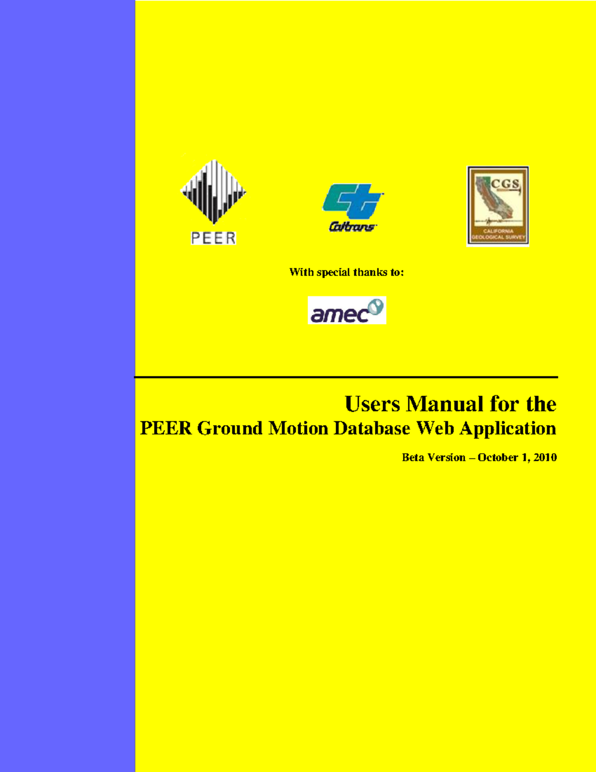 Peer ground motion database users manual - TABLE OF CONTENTS (Continued ...