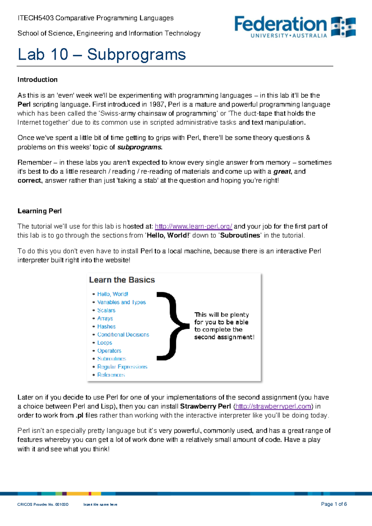 Lab 10 - Subprograms [Answers] - Warning: TT: undefined function: 32 ITECH5403 Comparative - Studocu