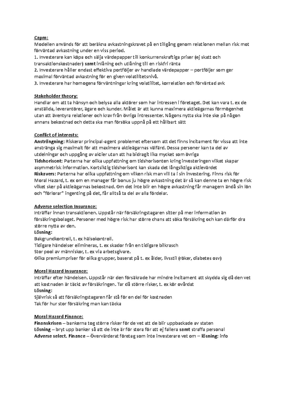 Essäfrågor - Capm: Modellen används för att beräkna avkastningskravet ...