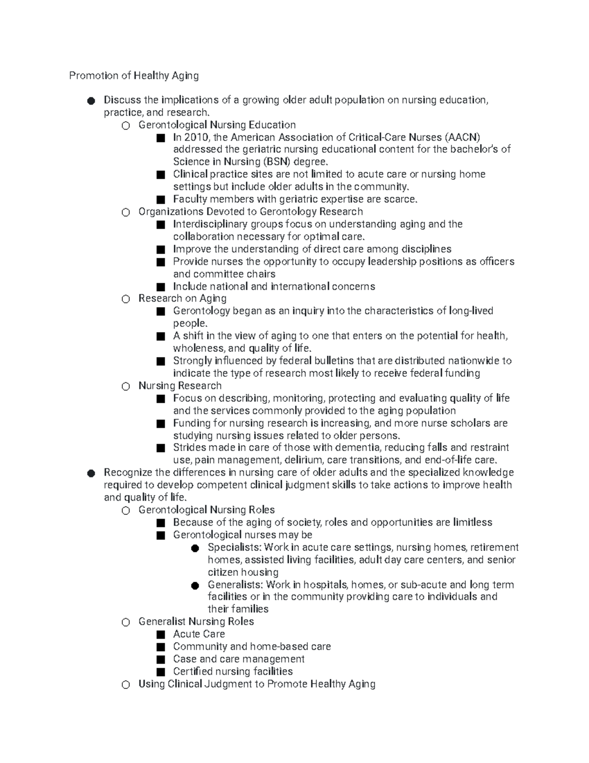 Gerontology Study Guide Chapters 1,2, 4-6 - Promotion of Healthy Aging ...