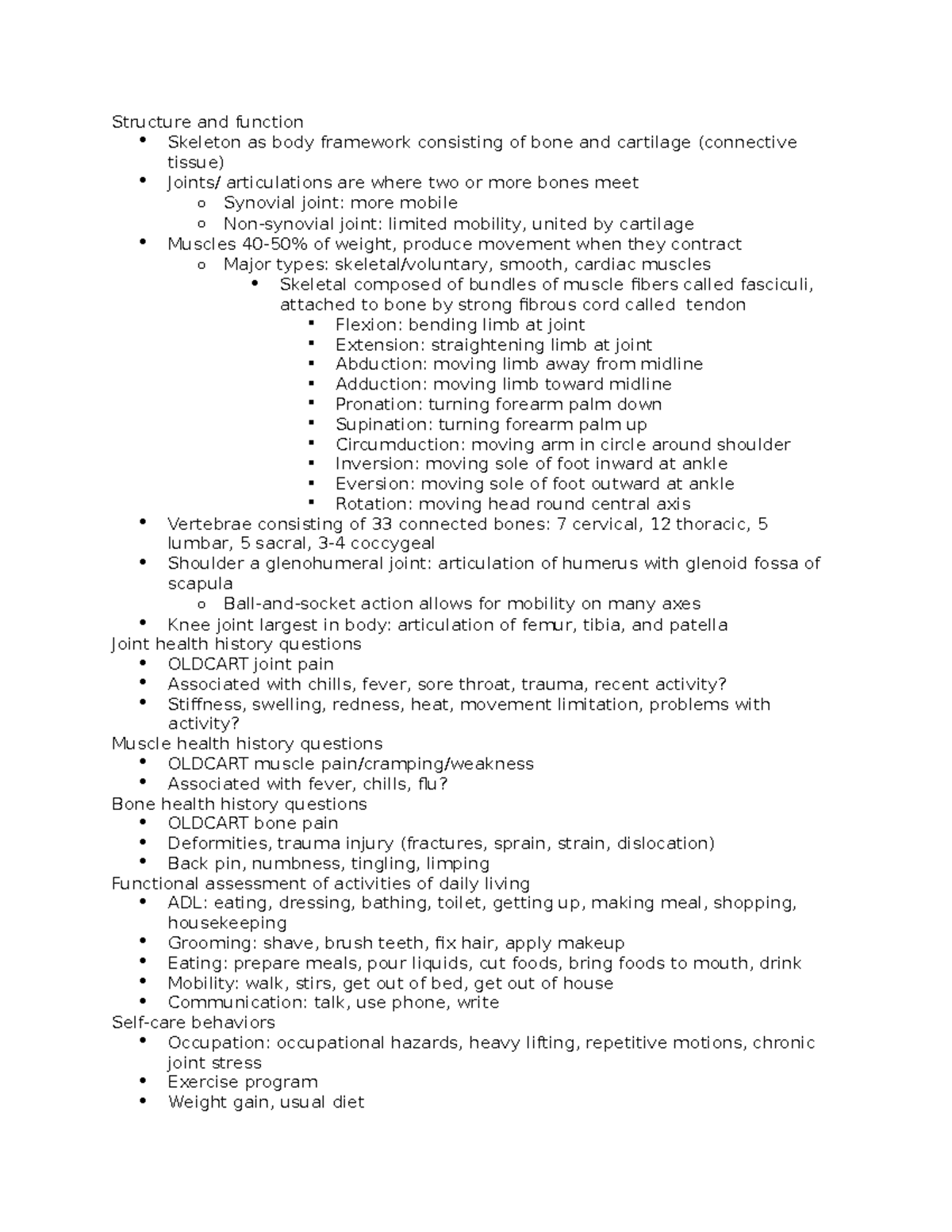 Musculoskeletal Assessment - Structure and function Skeleton as body ...