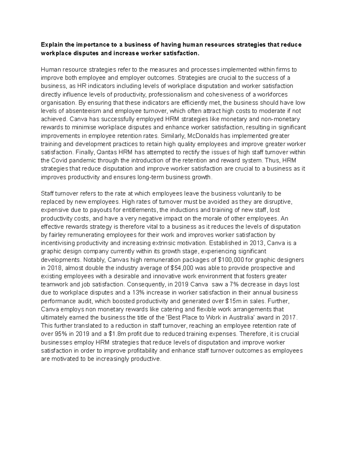Explain the importance to a business of having human resources ...