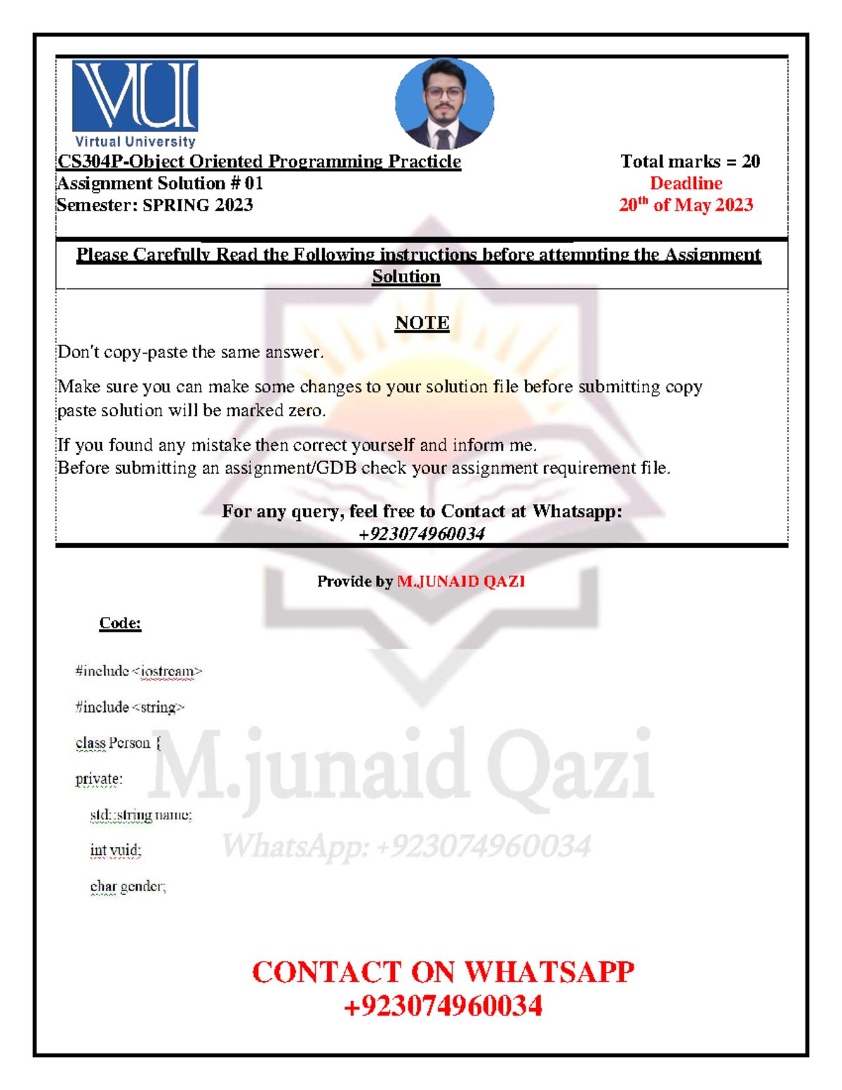 Cs304p Assignment No1 Solution By Mjunaid Qazi Contact On Whatsapp Provide By M Qazi Code