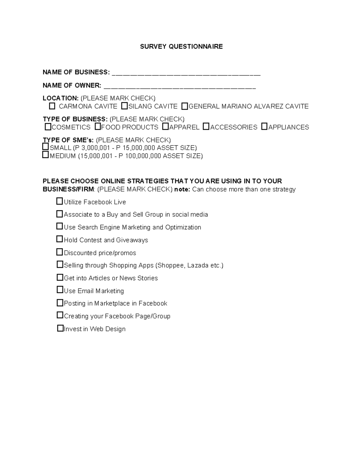Questionnaire for Survey: Comprehensive analyzation of the Research ...