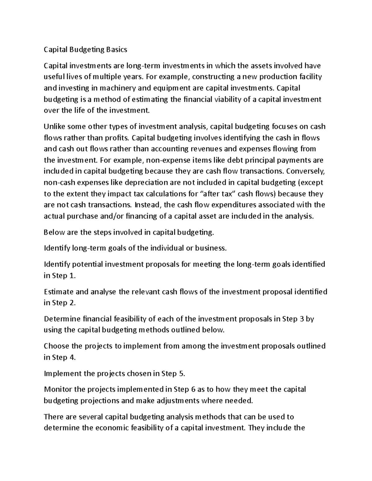 Capital budgeting decision criteria - Capital Budgeting Basics Capital ...