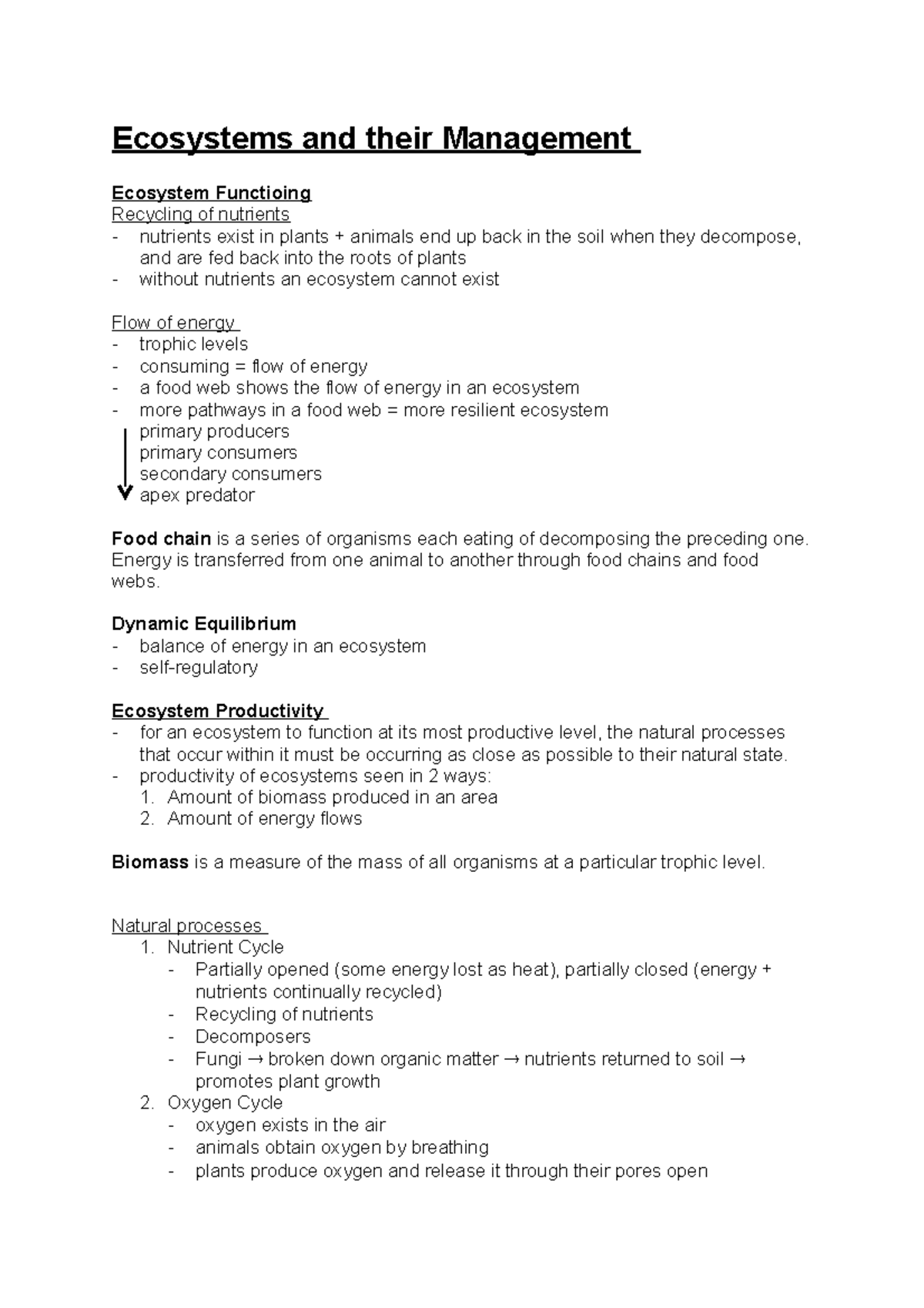 Ecosystems and their Management Summary - Ecosystems and their ...