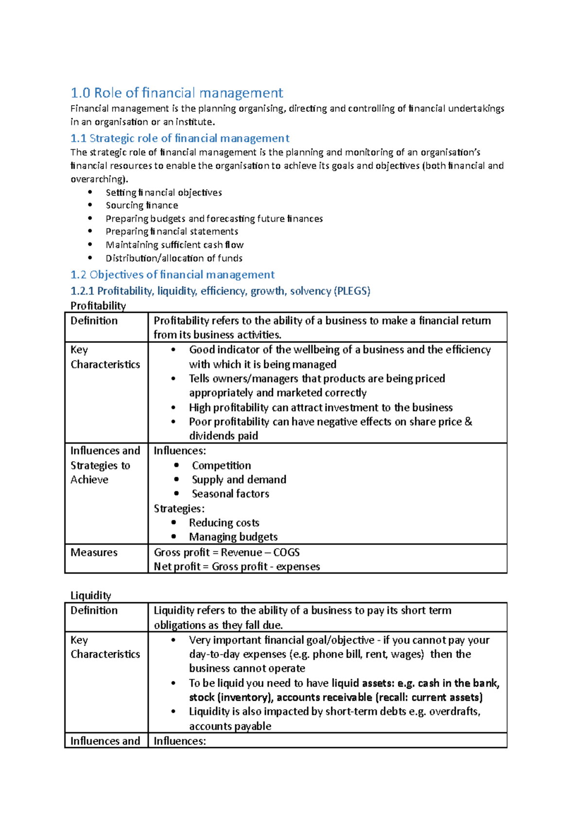 Finance Summary Notes - 1 Role of financial management Financial ...
