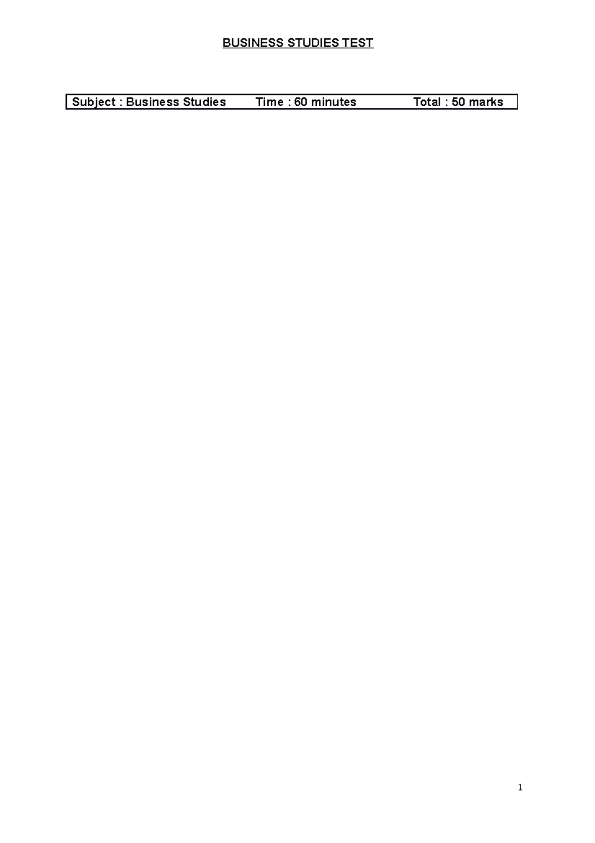 Grade 12 Business Studies Test - Subject : Business Studies Time : 60 ...