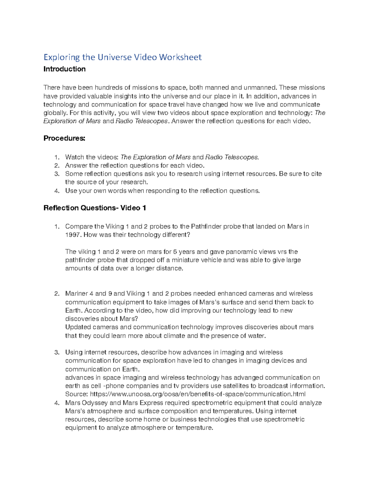 Exploring universe video worksheet - Exploring the Universe Video ...