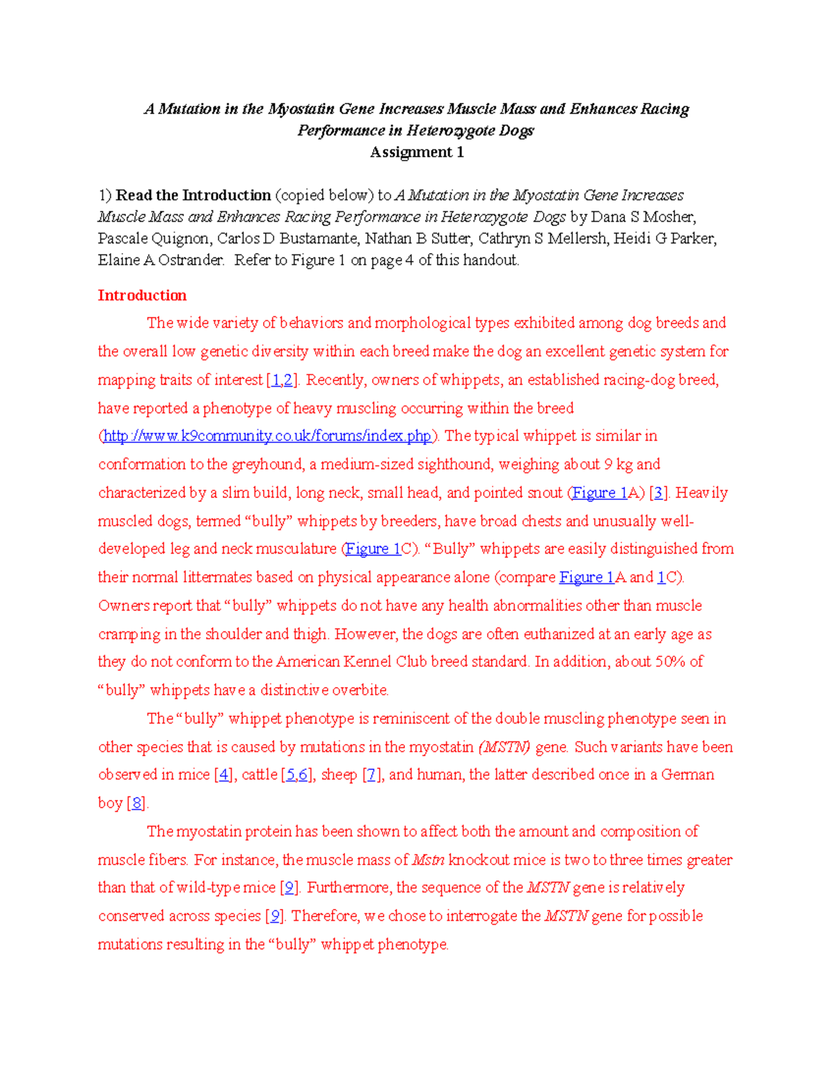 Homework 1 - Concept Map and Figure 1 - A Mutation in the Myostatin Gene Increases Muscle Mass ...