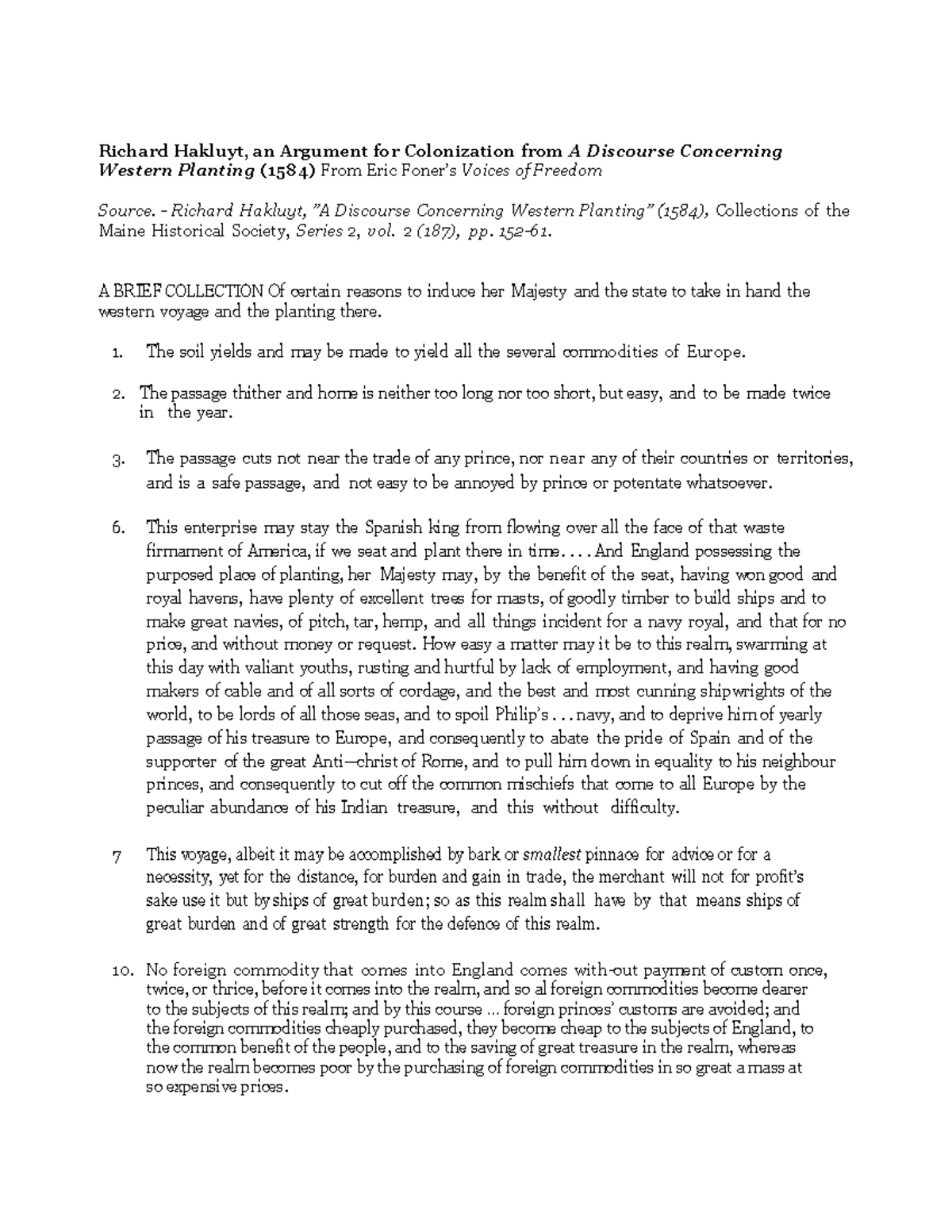 Hakluyt Advice to Queen Elizabeth I - Richard Hakluyt, an Argument for ...