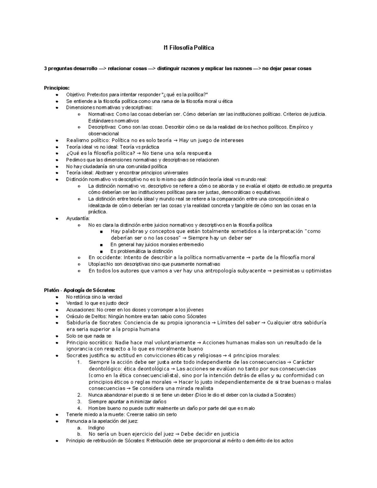 Resumen final I1 - I1 Filosofía Política 3 preguntas desarrollo —> relacionar cosas —> - Studocu