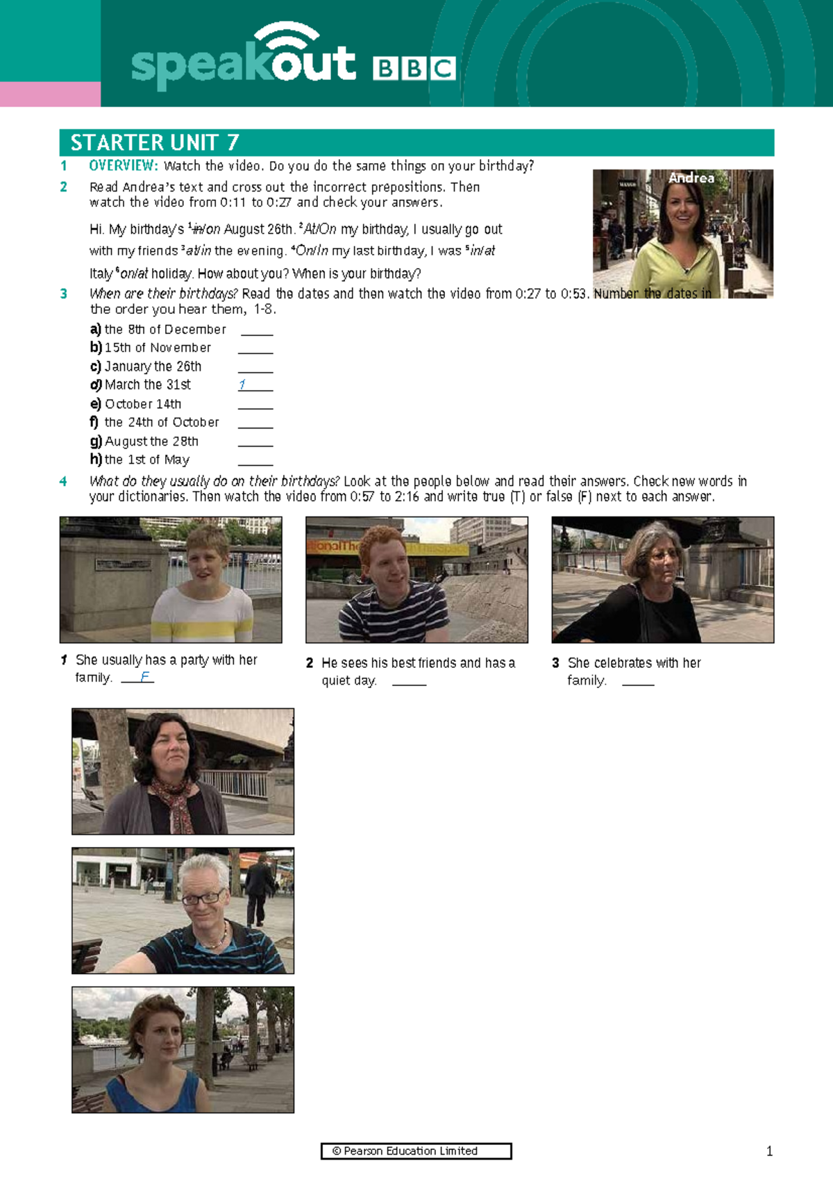 SO ST U7 interviews worksheet - 7 INTERVIEWS EXTRA © Pearson Education Limited 1 2016 Andrea ...