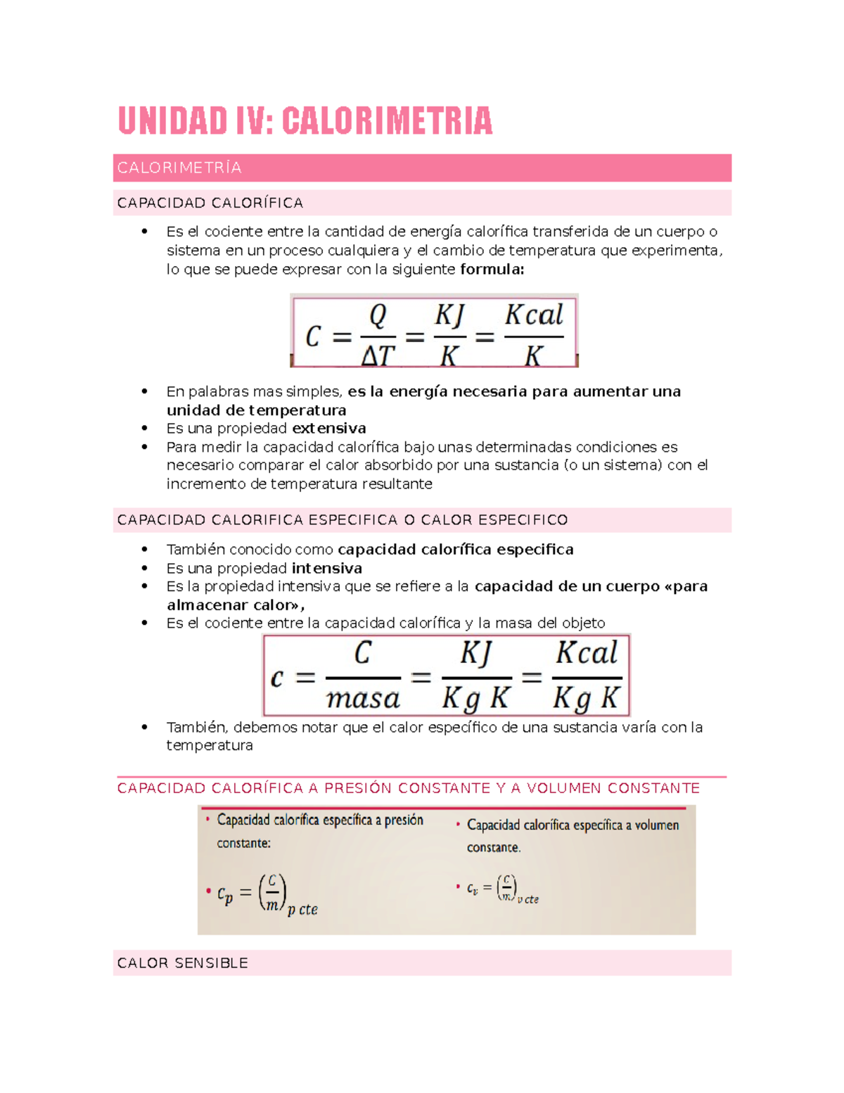 Auntes 2 parcial - Apuntes 2 - UNIDAD IV: CALORIMETRIA CALORIMETRÍA ...