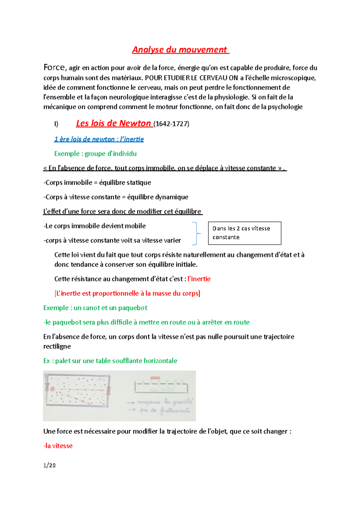 Chapitre 1 et 2 (lois de newton + natation) - Analyse du mouvement ...