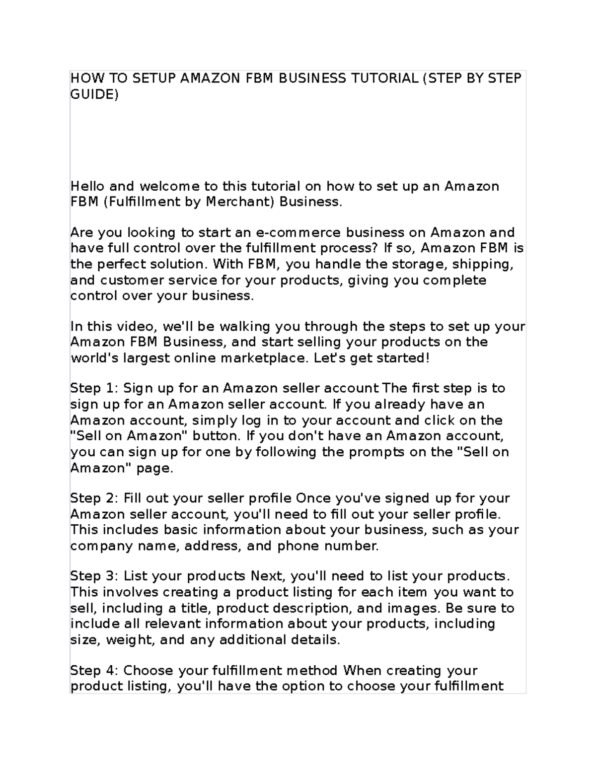 HOW TO Setup Amazon FBM Business Tutorial - HOW TO SETUP AMAZON FBM ...