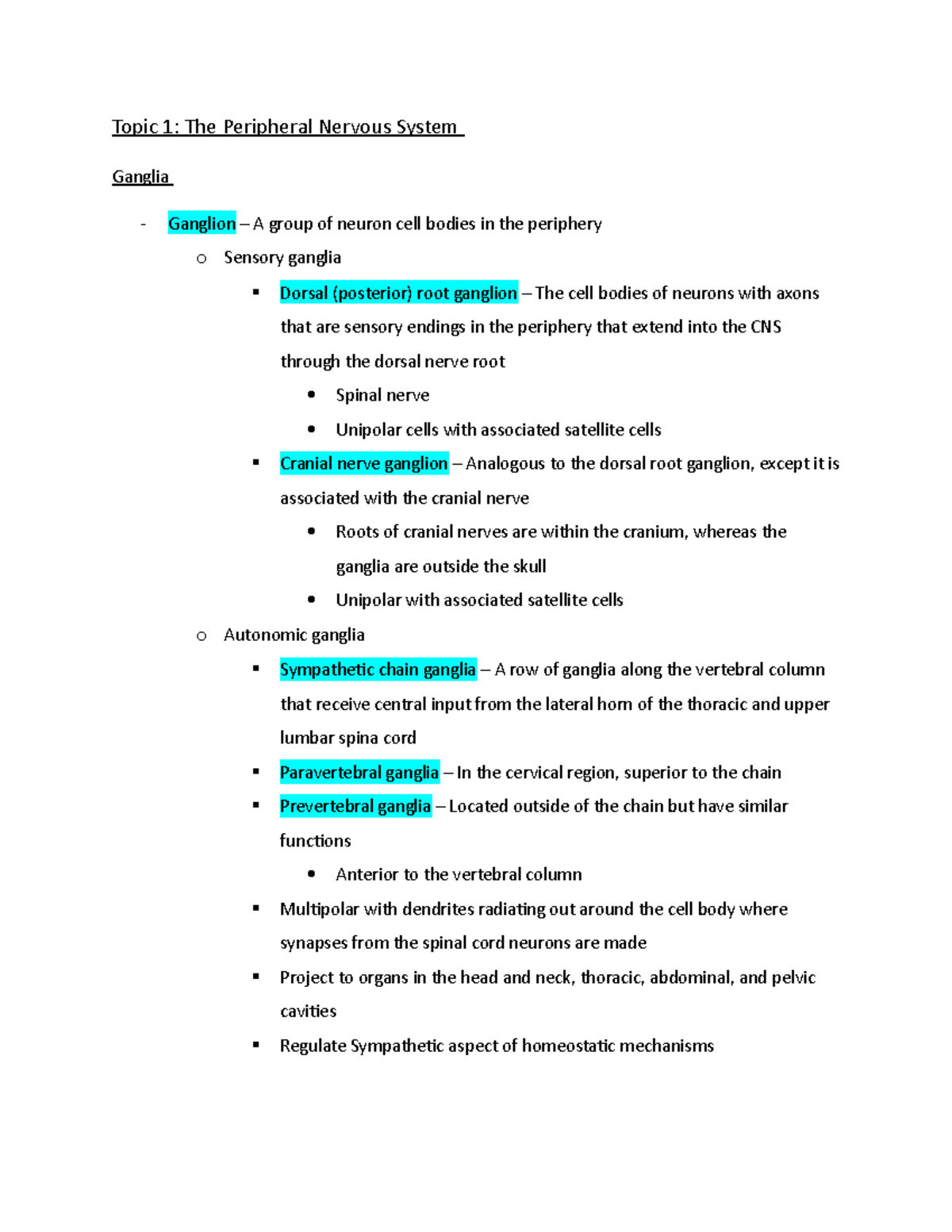 A&P I Notes on The Peripheral Nervous System - SC 146 - Studocu