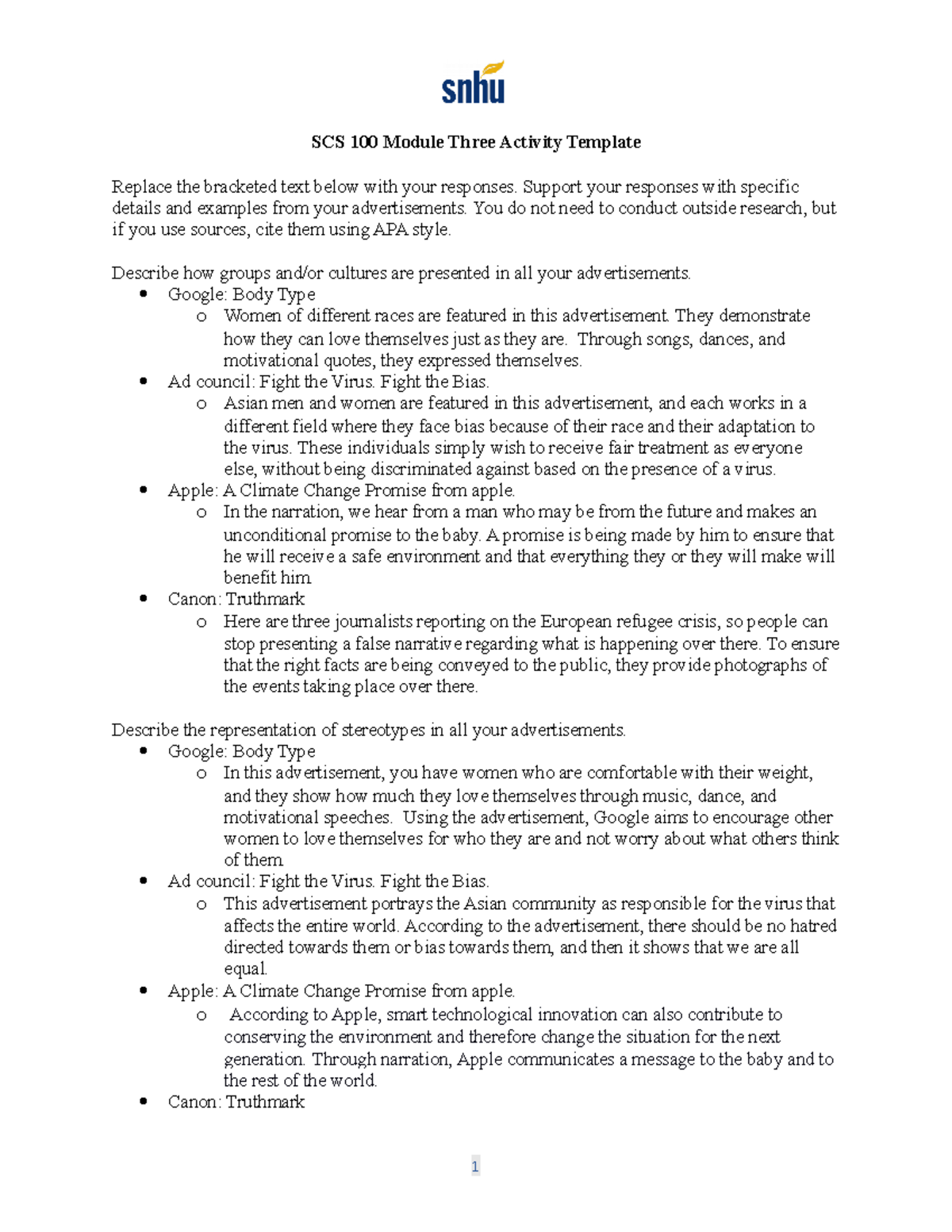 SCS 100 Module Three Activity Template - SCS 100 Module Three Activity ...