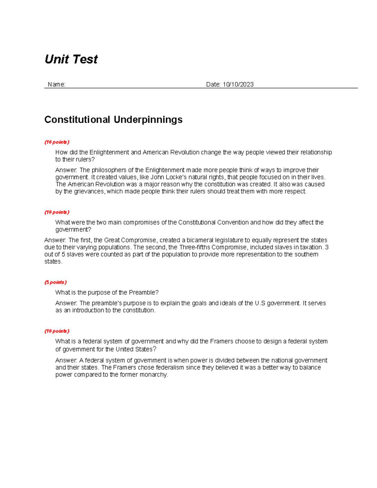 Constitutional Underpinnings Unit Test - Part 2 - Unit Test Name: Date ...