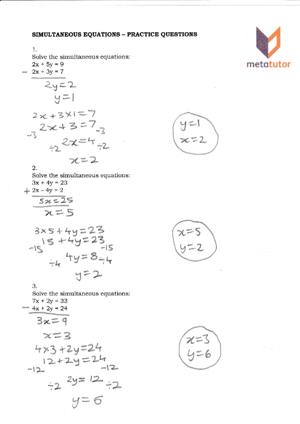 Simultaneous- Equations- Solutions - STMULTANEOUS EQUATTONS - PRACTICE ...