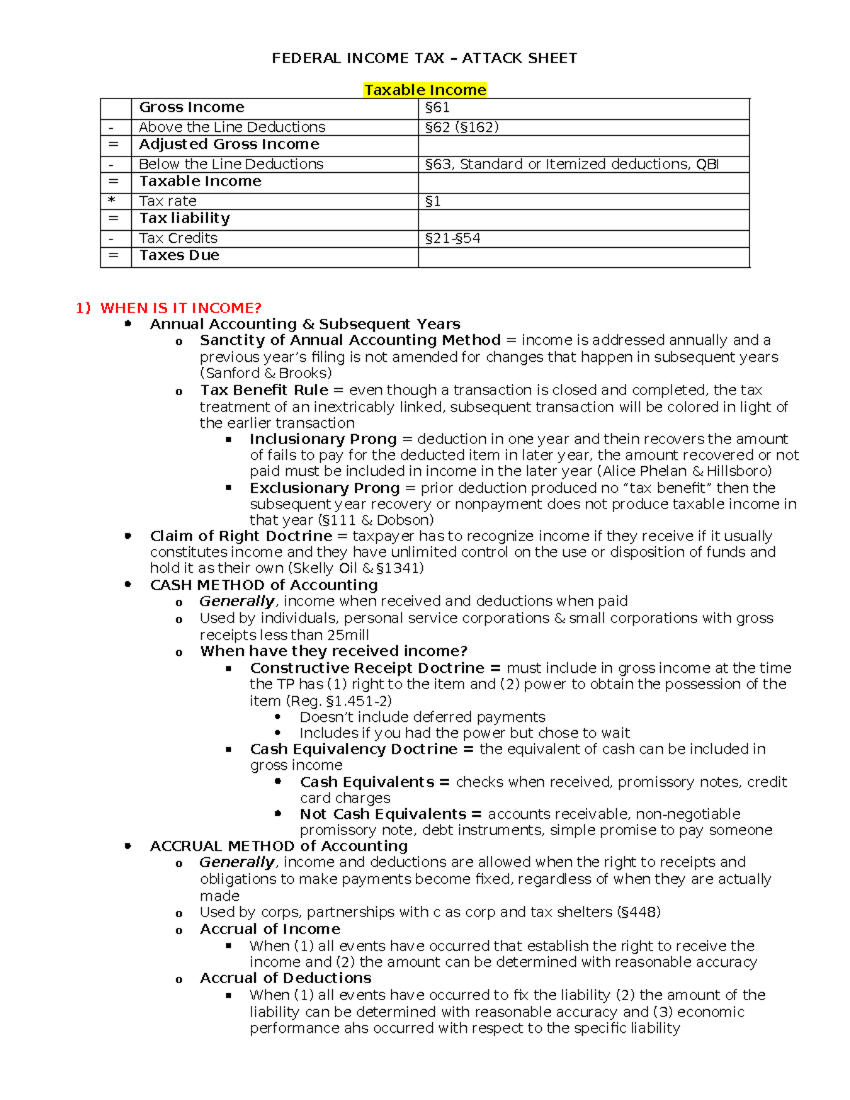 Fed Tax Attack Sheet - great - FEDERAL INCOME TAX – ATTACK SHEET ...