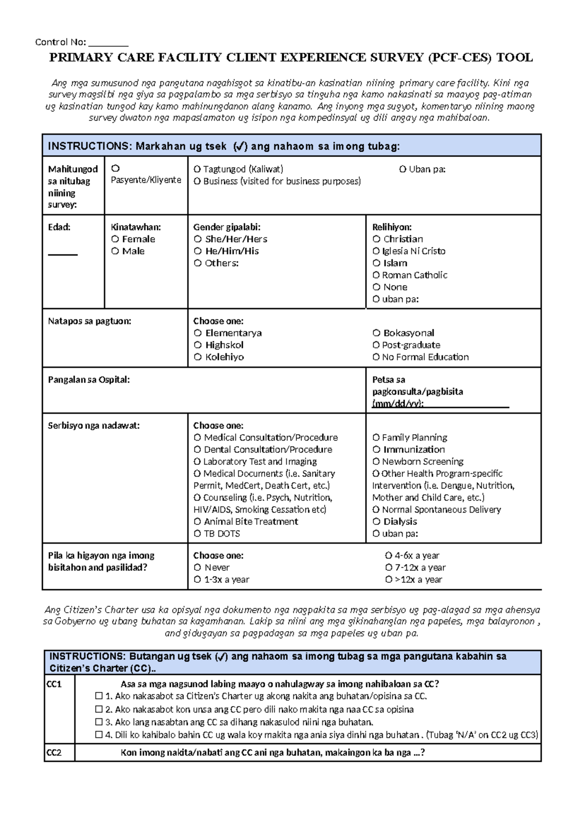 Bisaya-PCF-CES-Tool-Updated-05 17 2023-1 - Control No: PRIMARY CARE ...