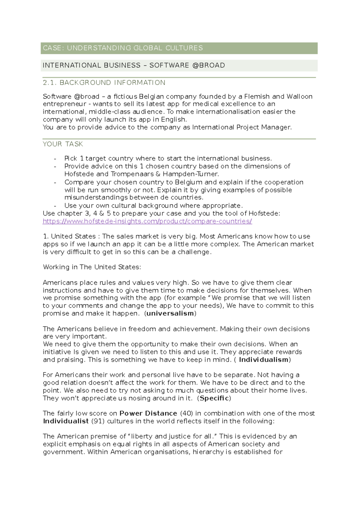 Casestudy exam - Case study - CASE: UNDERSTANDING GLOBAL CULTURES ...