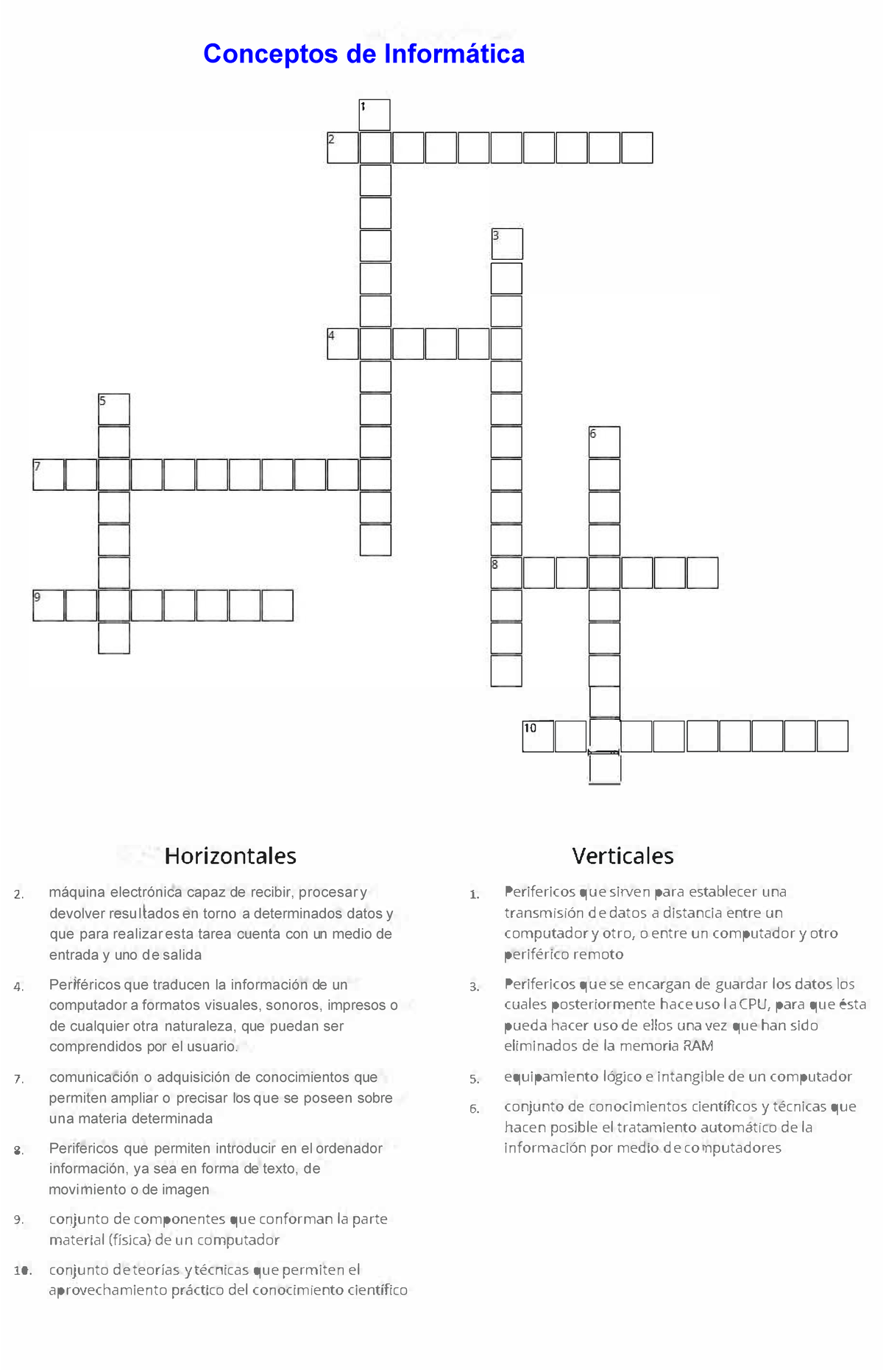 3 Crucigrama conceptos informatica - Conceptos de Informática 2. 4. 7. Horizontales máquina ...