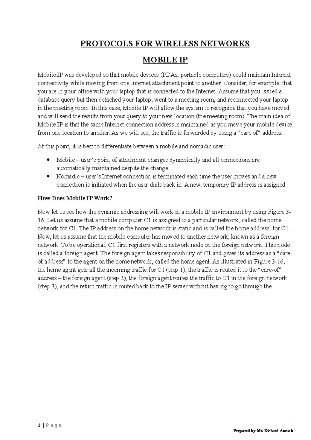 Mobile IP-( Wireless Protocols AND Routing) Notes - PROTOCOLS FOR ...