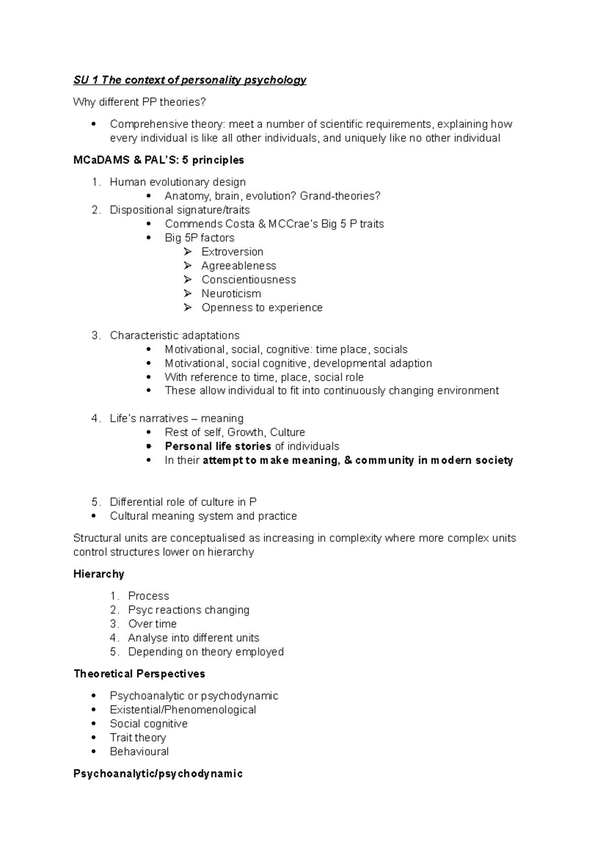 Personality Psychology - Study Unit 1 - SU 1 The context of personality ...