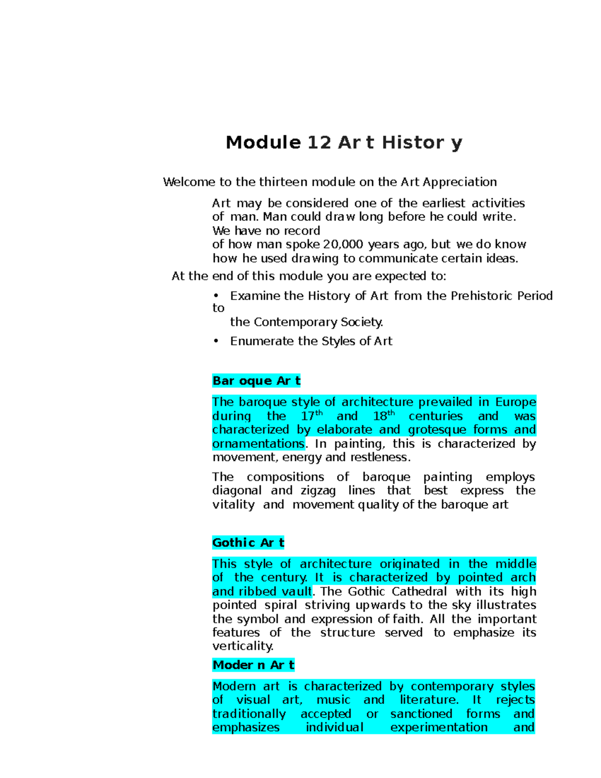 Week 11-12 - Module 12 Art History - Module 12 Ar t Histor y Welcome to ...