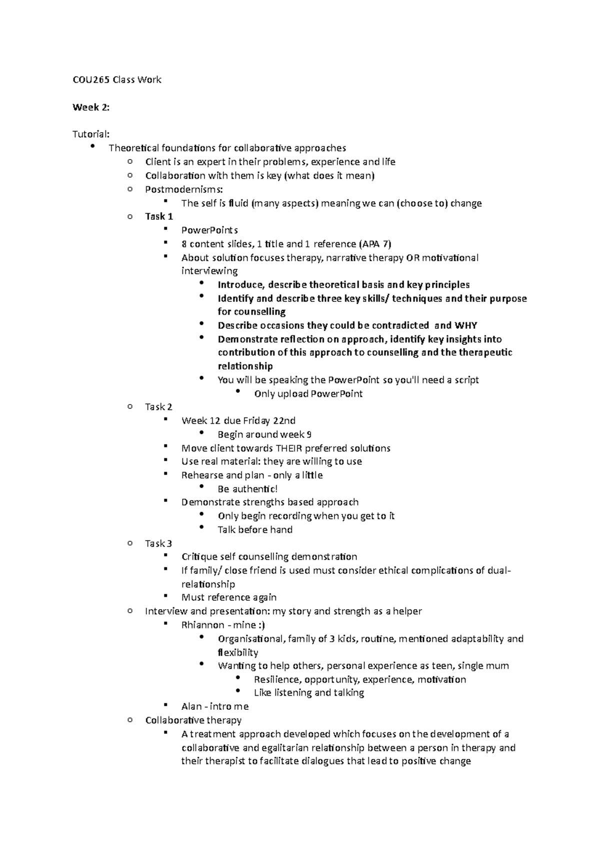 COU265 Class Work - COU265 Class Work Week 2: Tutorial: Theoretical ...