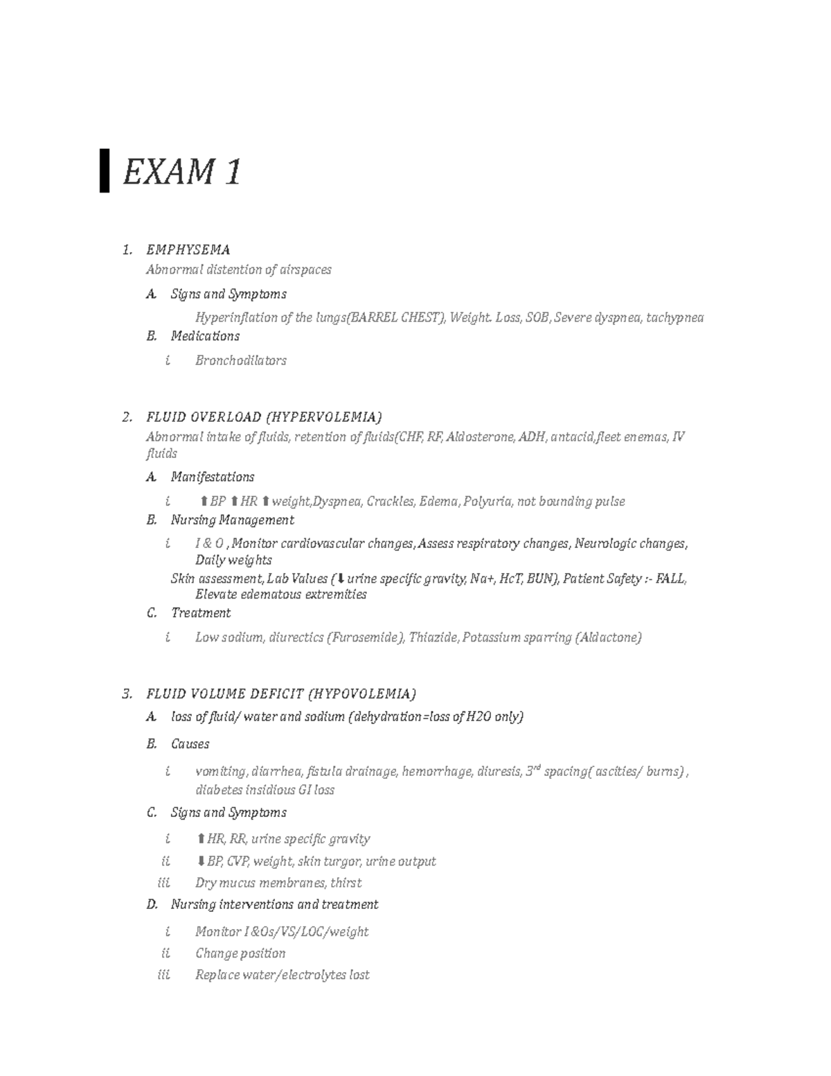 Exam 1 study guide - EXAM 1 1. EMPHYSEMA Abnormal distention of ...
