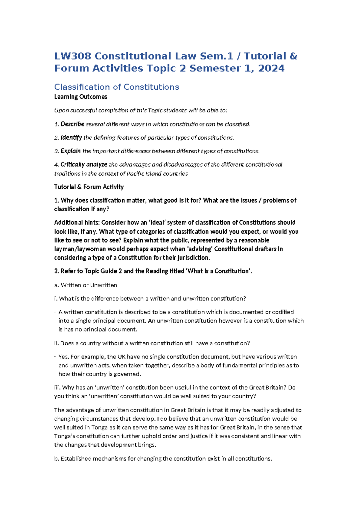 LW308 Forum 2 - constitutional law - LW308 Constitutional Law Sem ...