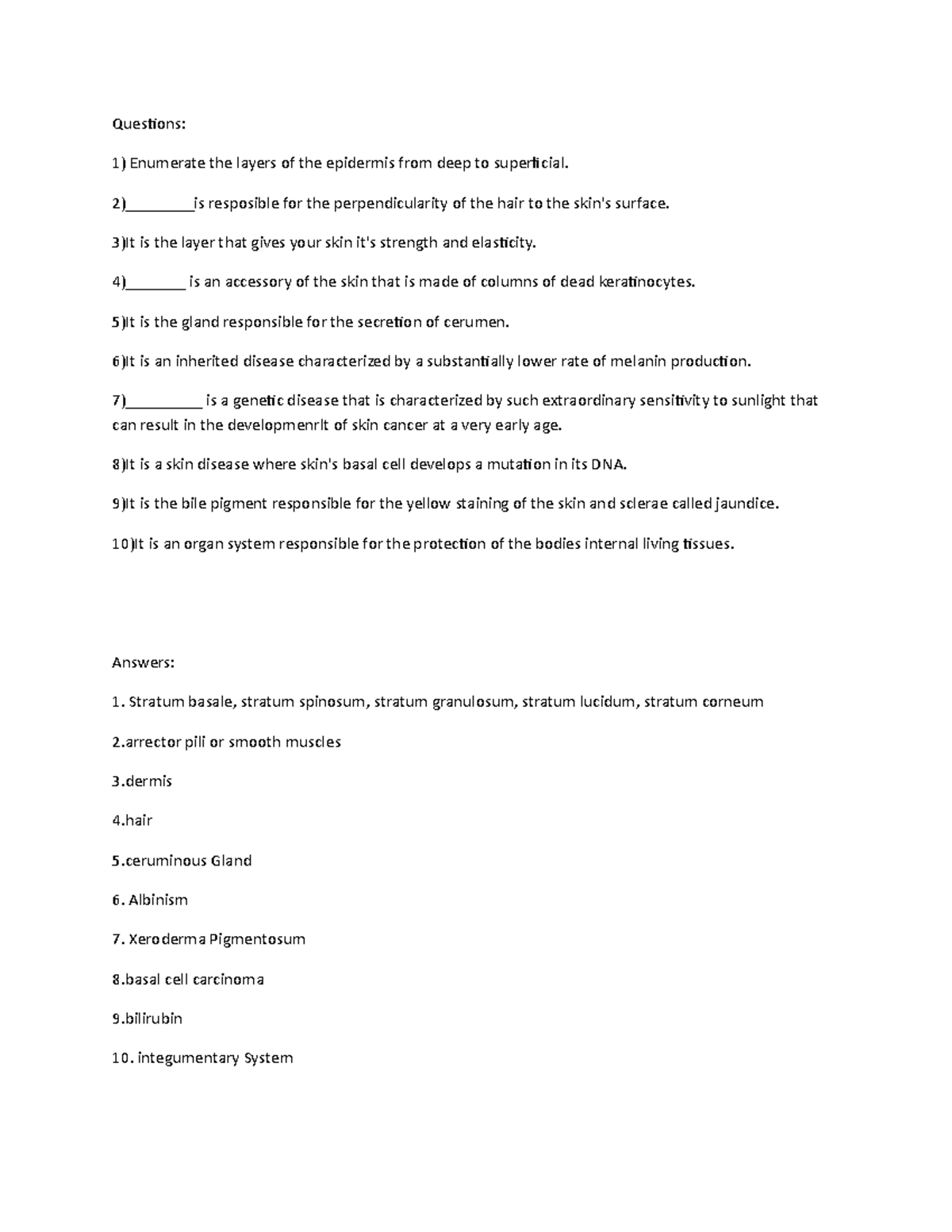 Integumentary System - english lesson - Questions: Enumerate the layers ...