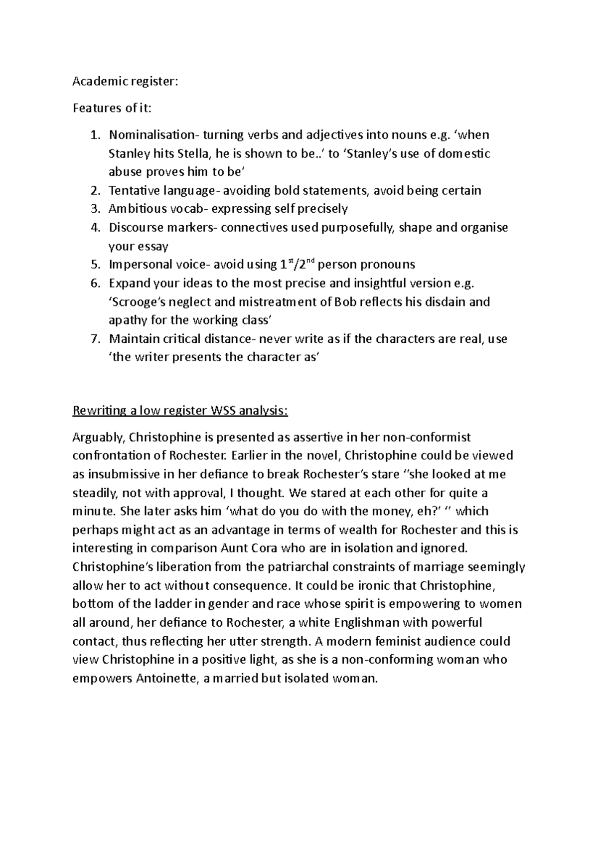 Academic register notes - Academic register: Features of it ...