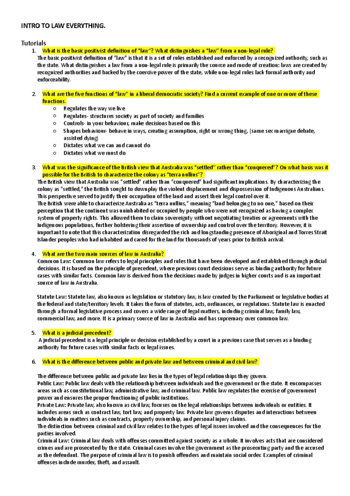 Intro TO LAW Everything - INTRO TO LAW EVERYTHING. Tutorials 1. What is ...