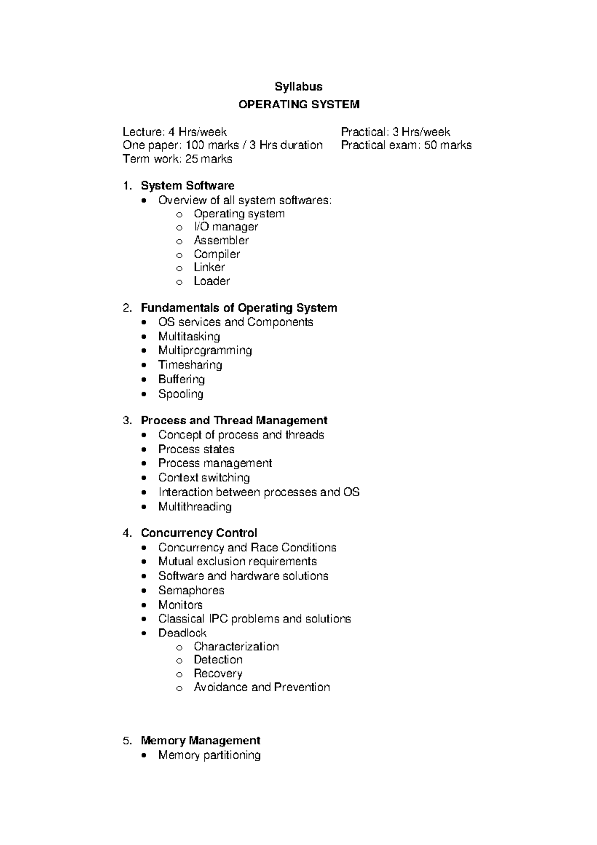 M.C.A. (Sem - II) Operating Systems - Syllabus OPERATING SYSTEM Lecture ...