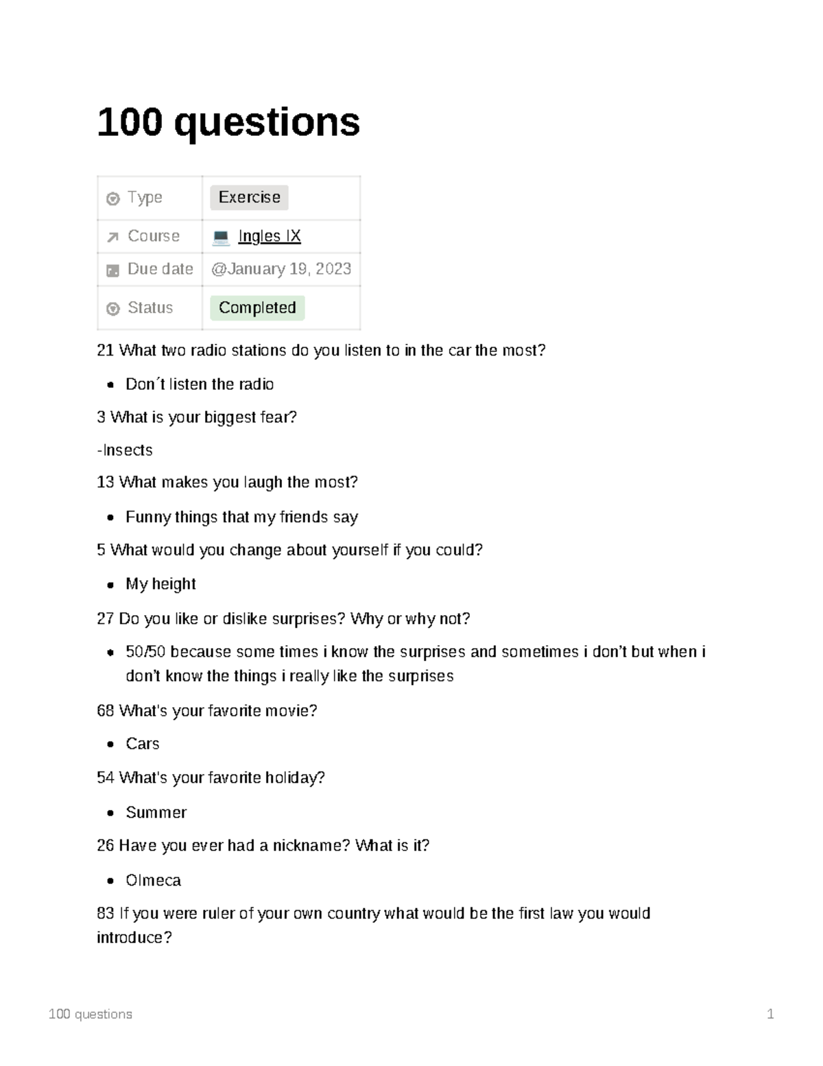 100 questions - weuhm. - 100 questions 1 100 questions Type Exercise ...