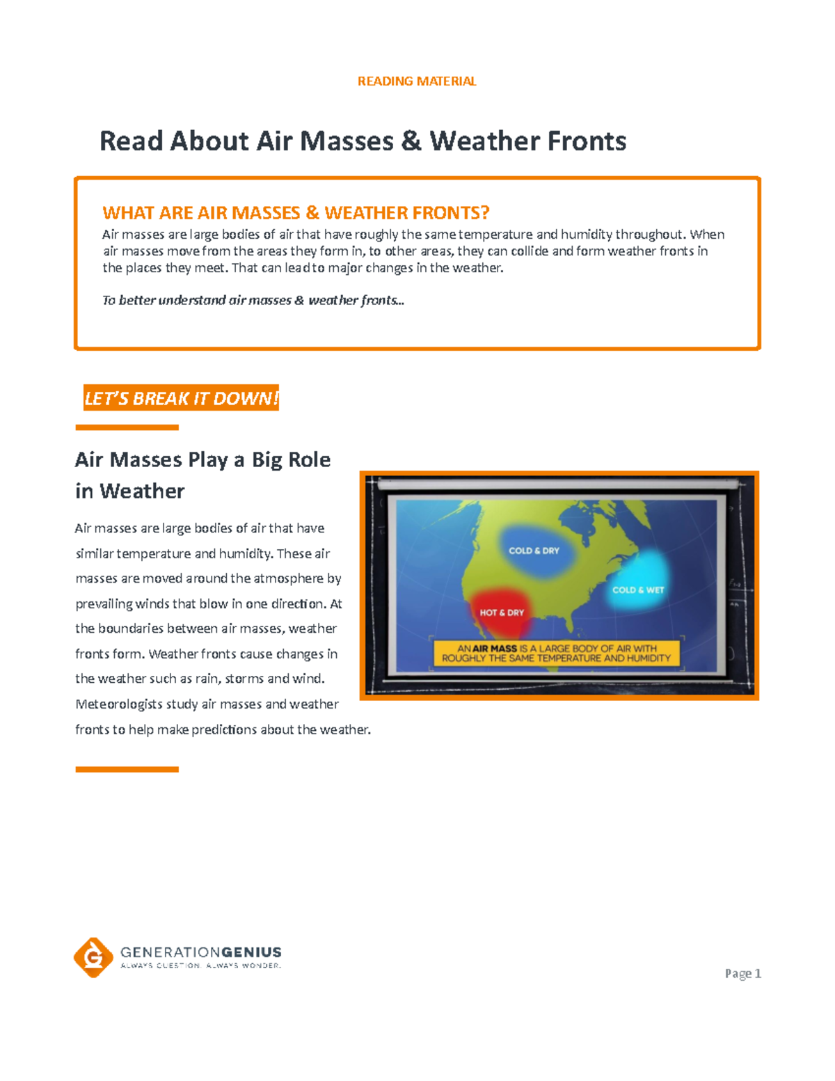 Air mass and cold - READING MATERIAL Read About Air Masses & Weather ...