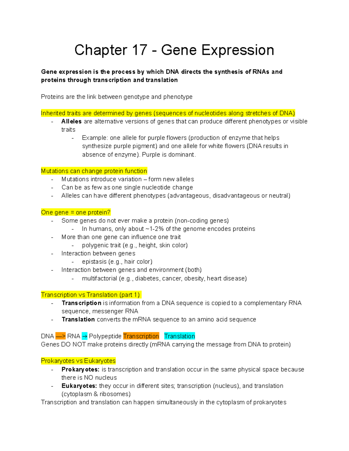 Exploring Biology Gene Expression - 10 17 10 21 - Chapter 17 - Gene ...